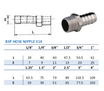 BSP Male Hose Tail | Stainless Steel Vessels Limited